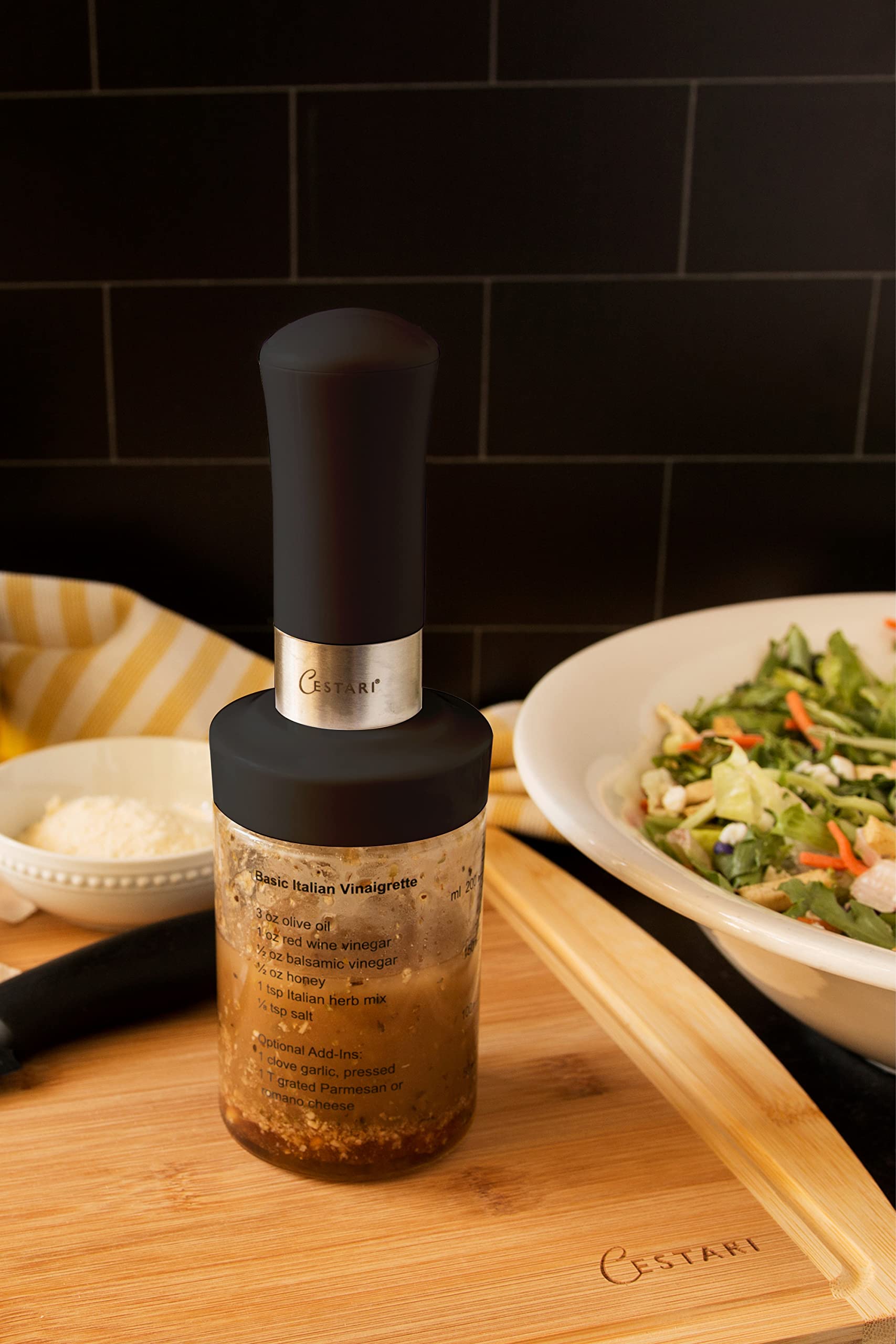 Glass Salad Dressing Bottle: Premium Borosilicate Salad Dressing Shaker with Mixer Insert • Leak Proof Salad Dressing Blender and Dispenser with Measurements and Recipes • Reusable Vinaigrette Cruet