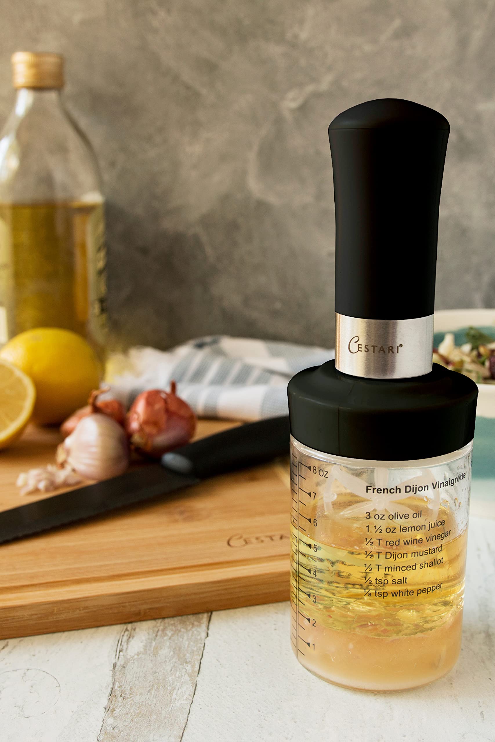 Glass Salad Dressing Bottle: Premium Borosilicate Salad Dressing Shaker with Mixer Insert • Leak Proof Salad Dressing Blender and Dispenser with Measurements and Recipes • Reusable Vinaigrette Cruet