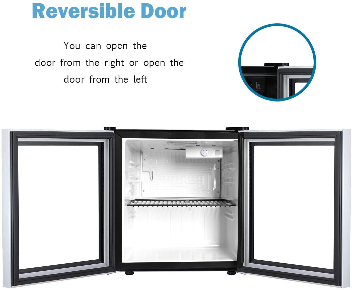 WATOOR Wine Cooler and Beverage Refrigerator 1.6 Cubic Feet 60 Cans Mini Fridge with Glass Reversible Door for Soda Beer or Wine