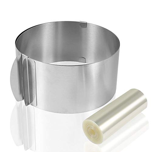 Picowe Cake Ring Set, 6 to 12inches Adjustable Stainless Steel Cake Ring, 5.5 x 400inch Mousse Cake Acetate Sheet Mousse Cake Mold (2 Pack New)