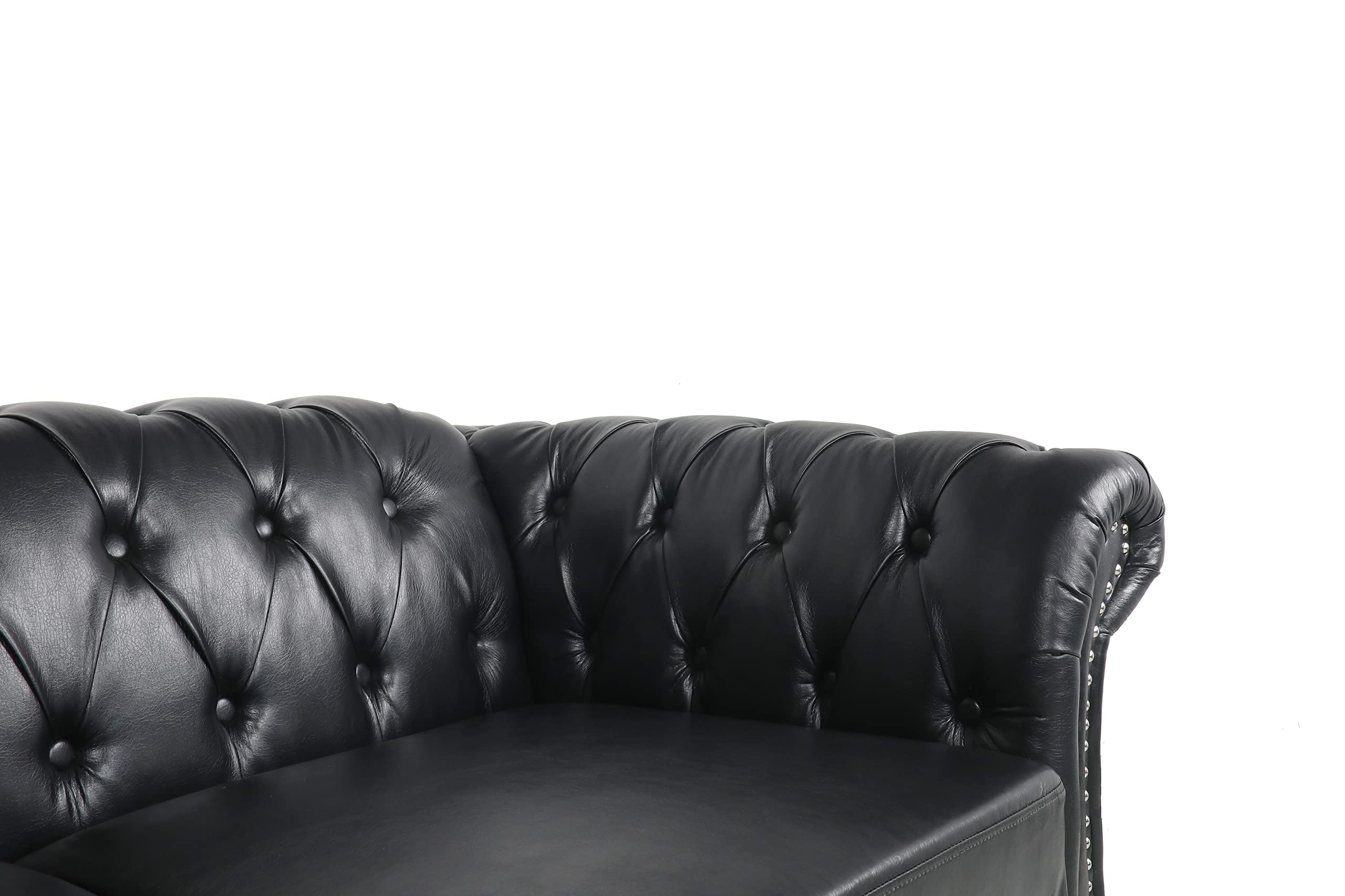 MIYZEAL Chesterfield Sofa, Tufted Leather Couch Upholstered Sofa with Low Back, Roll Arm Classic 3 Seater PU Leather Couch for Living Room Bedroom Office (Black)