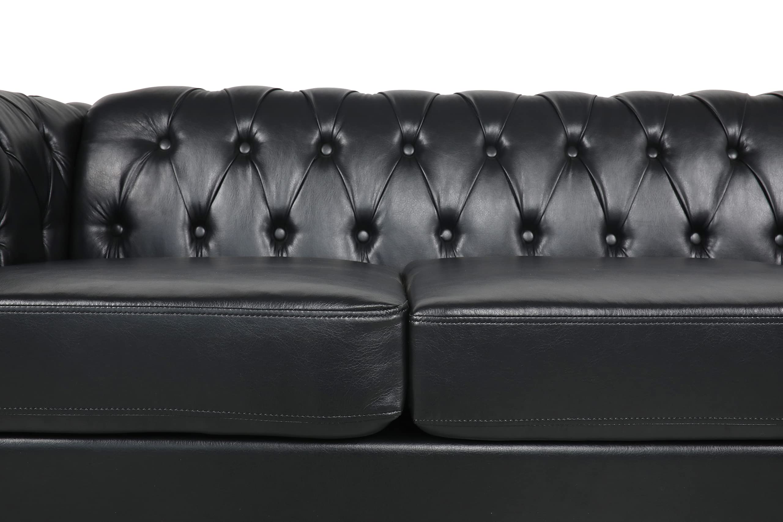 MIYZEAL Chesterfield Sofa, Tufted Leather Couch Upholstered Sofa with Low Back, Roll Arm Classic 3 Seater PU Leather Couch for Living Room Bedroom Office (Black)