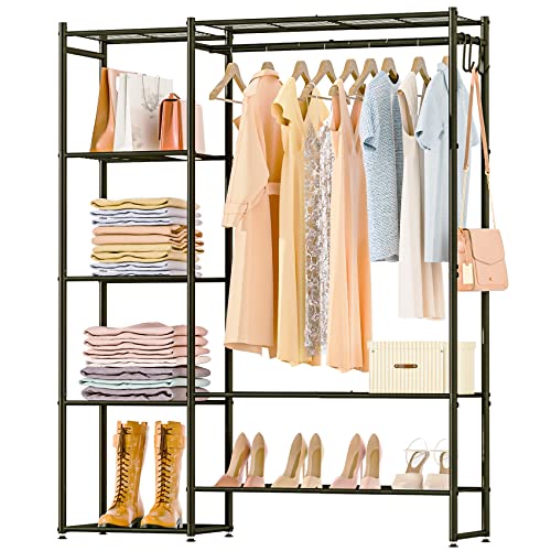 Neprock 20-Pack Black Shoe Slots Organizer Bundle with Clothing Rack with Shelves