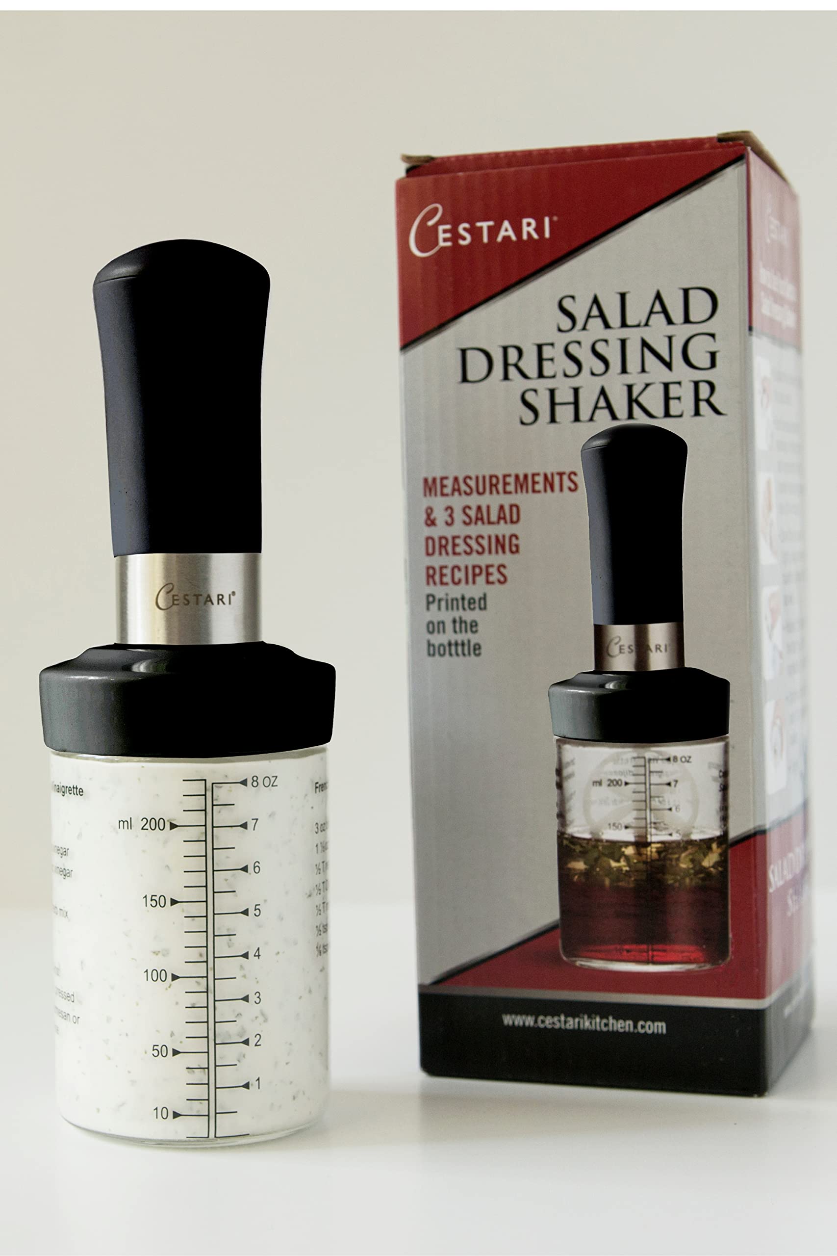 Glass Salad Dressing Bottle: Premium Borosilicate Salad Dressing Shaker with Mixer Insert • Leak Proof Salad Dressing Blender and Dispenser with Measurements and Recipes • Reusable Vinaigrette Cruet