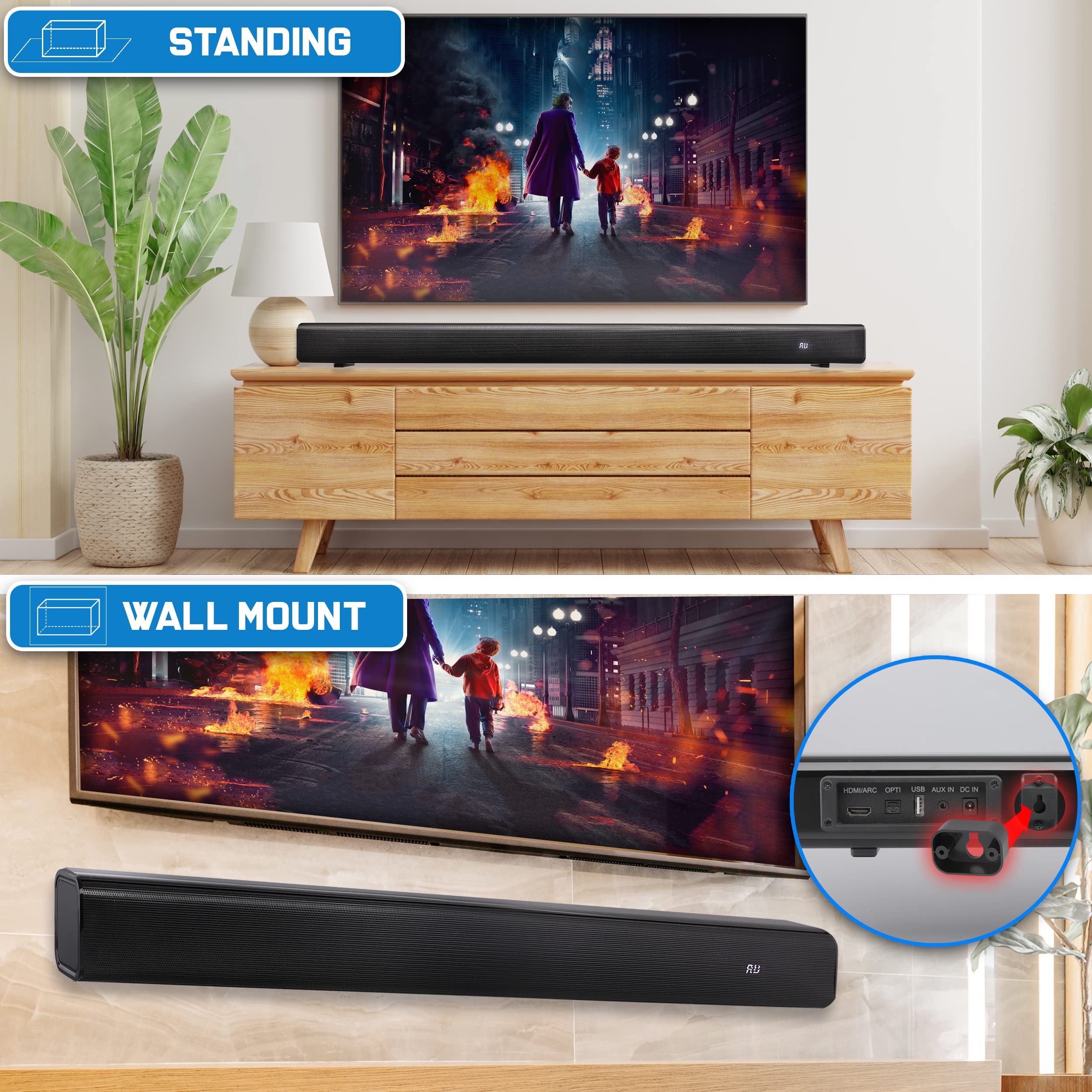 Pyle TV Speaker - Quality Audio Soundbar for TV with Bluetooth, Support 4K & HDMI TV's, Wall Mountable, 32" w/Remote Control, Coaxial & RCA Cables, Class D Stereo Power Digital Amplifier - PSBV30BT