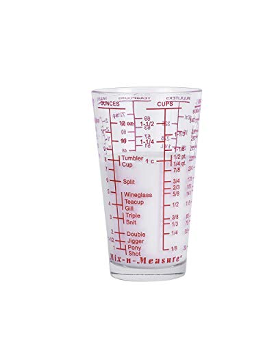 Kolder Mix N Measure Glass, Multi-Purpose Liquid and Dry Measuring Cup, 6 Units of Measurement, Heavy Glass, Red