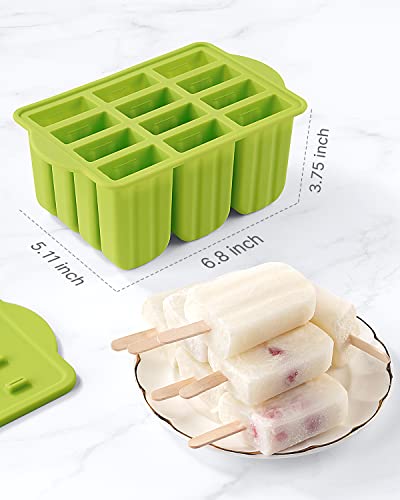 Popsicles Molds, 12 Cavities Silicone Popsicle Molds for Kids Adults Food Grade Popsicle Maker Molds BPA-Free Ice Pop Mold Homemade Ice Pop Maker with Popsicle Sticks, Popsicle Bags, Cleaning Brush