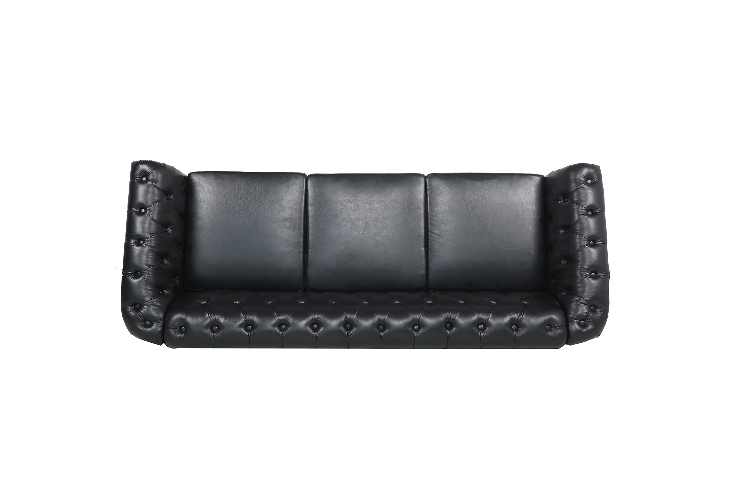 MIYZEAL Chesterfield Sofa, Tufted Leather Couch Upholstered Sofa with Low Back, Roll Arm Classic 3 Seater PU Leather Couch for Living Room Bedroom Office (Black)