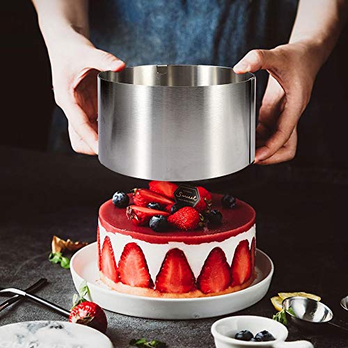 Picowe Cake Ring Set, 6 to 12inches Adjustable Stainless Steel Cake Ring, 5.5 x 400inch Mousse Cake Acetate Sheet Mousse Cake Mold (2 Pack New)