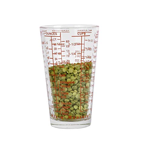 Kolder Mix N Measure Glass, Multi-Purpose Liquid and Dry Measuring Cup, 6 Units of Measurement, Heavy Glass, Red