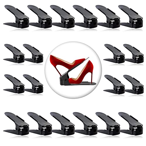 Neprock 20-Pack Black Shoe Slots Organizer Bundle with Clothing Rack with Shelves