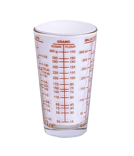 Kolder Mix N Measure Glass, Multi-Purpose Liquid and Dry Measuring Cup, 6 Units of Measurement, Heavy Glass, Red