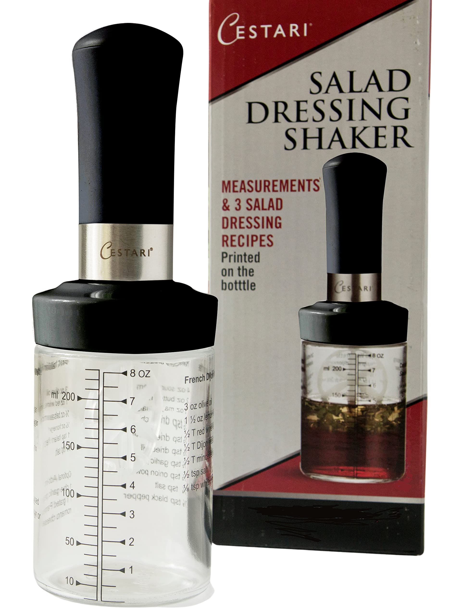 Glass Salad Dressing Bottle: Premium Borosilicate Salad Dressing Shaker with Mixer Insert • Leak Proof Salad Dressing Blender and Dispenser with Measurements and Recipes • Reusable Vinaigrette Cruet