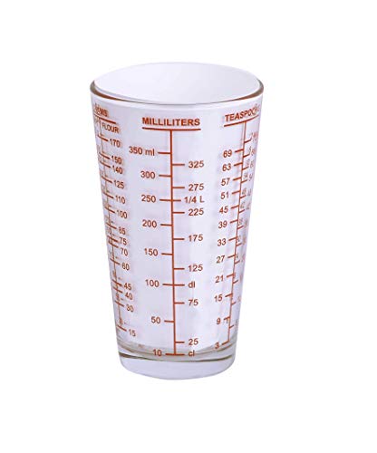Kolder Mix N Measure Glass, Multi-Purpose Liquid and Dry Measuring Cup, 6 Units of Measurement, Heavy Glass, Red