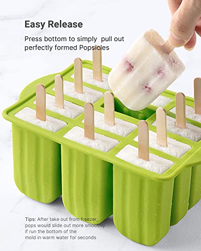 Popsicles Molds, 12 Cavities Silicone Popsicle Molds for Kids Adults Food Grade Popsicle Maker Molds BPA-Free Ice Pop Mold Homemade Ice Pop Maker with Popsicle Sticks, Popsicle Bags, Cleaning Brush