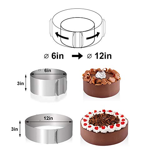 Picowe Cake Ring Set, 6 to 12inches Adjustable Stainless Steel Cake Ring, 5.5 x 400inch Mousse Cake Acetate Sheet Mousse Cake Mold (2 Pack New)