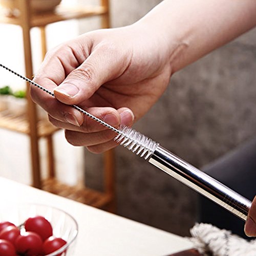 Vinaco Stainless Steel Smoothie Straws, 0.4'' Extra Wide Reusable Metal Drinking Straws for Milkshake, Smoothie, Beverage, Set of 4 with 1 Cleaning Brush