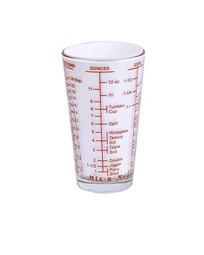 Kolder Mix N Measure Glass, Multi-Purpose Liquid and Dry Measuring Cup, 6 Units of Measurement, Heavy Glass, Red