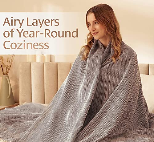 CURATED & COZY Herringbone Wool Throw Blanket, Ultra Soft Wool Throw Blanket for Couch, Sofa & Bed, Made with 100% Inner Mongolian Wool, Herringbone Pattern - 53" X 69" (Grey)