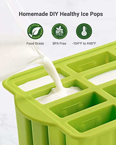 Popsicles Molds, 12 Cavities Silicone Popsicle Molds for Kids Adults Food Grade Popsicle Maker Molds BPA-Free Ice Pop Mold Homemade Ice Pop Maker with Popsicle Sticks, Popsicle Bags, Cleaning Brush