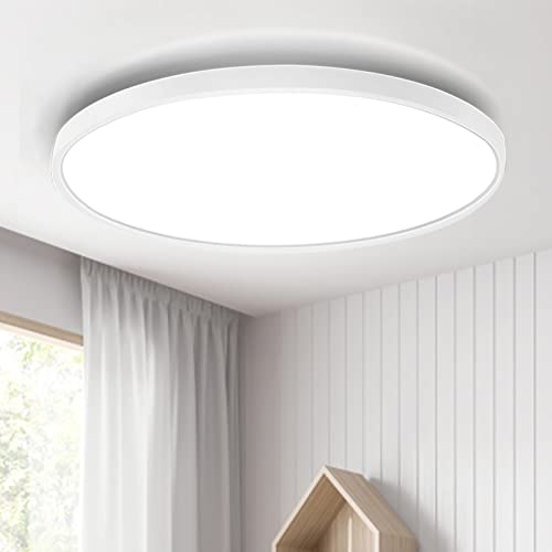 Eyesgood LED Ceiling Light Fixture Flush Mount 12 Inch 28W Lamparas de Techo Flat Bedroom Lights for Ceiling 6000K Round Ceiling Lamp Lighting for Bathroom Kitchen Basement
