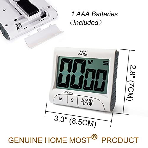 HOME MOST 3" Large Display Kitchen Timer - Digital Timer Magnetic Back Loud Alarm On A Rope- White Cooking Timers For Kitchen Teachers Students Games Kids Meetings - Sports Timer For Workouts Exercise