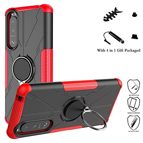LiuShan Compatible with Sony Xperia 5 III case,360° Rotation Ring Holder KickstandMilitary Grade Shockproof Cover for Sony Xperia 5 III Smartphone(Not Applicable Sony Xperia 1,Red