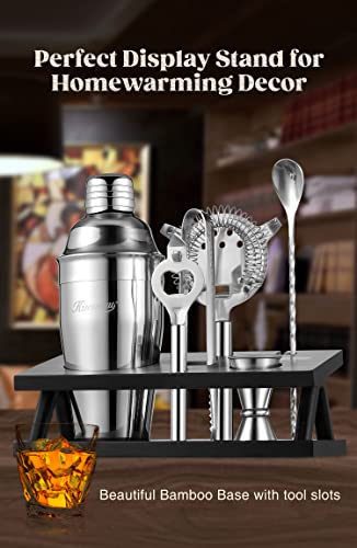 KITESSENSU 6-Piece Bar Set Cocktail Shaker Set - Mixology Bartender Kit with Stand - Silver Bar Kit for Drink Mixing - Bar Tools: Martini Shaker, Jigger, Strainer, Bar Spoon, Tongs, Opener