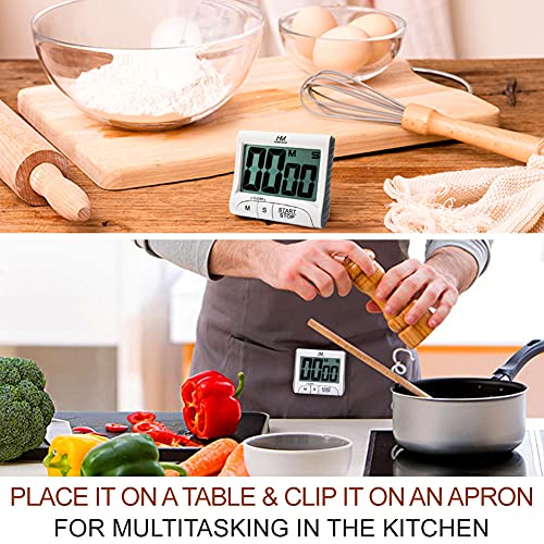 HOME MOST 3" Large Display Kitchen Timer - Digital Timer Magnetic Back Loud Alarm On A Rope- White Cooking Timers For Kitchen Teachers Students Games Kids Meetings - Sports Timer For Workouts Exercise