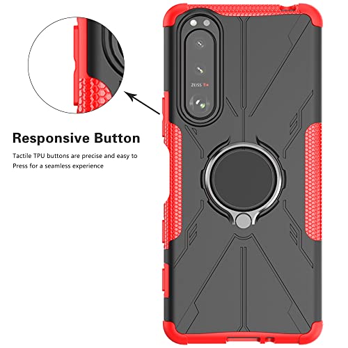 LiuShan Compatible with Sony Xperia 5 III case,360° Rotation Ring Holder KickstandMilitary Grade Shockproof Cover for Sony Xperia 5 III Smartphone(Not Applicable Sony Xperia 1,Red