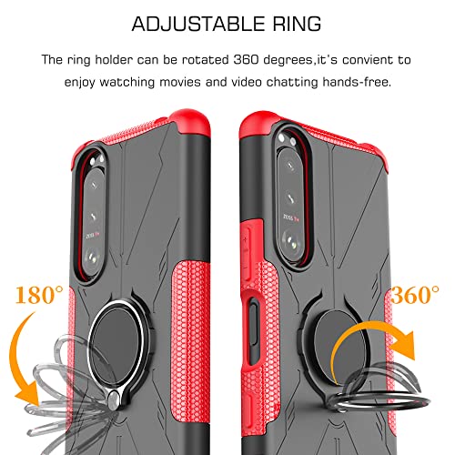LiuShan Compatible with Sony Xperia 5 III case,360° Rotation Ring Holder KickstandMilitary Grade Shockproof Cover for Sony Xperia 5 III Smartphone(Not Applicable Sony Xperia 1,Red
