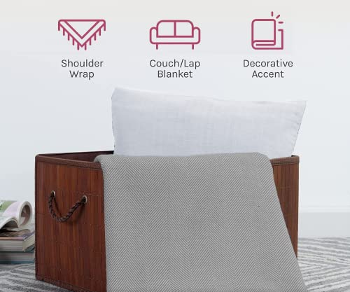 CURATED & COZY Herringbone Wool Throw Blanket, Ultra Soft Wool Throw Blanket for Couch, Sofa & Bed, Made with 100% Inner Mongolian Wool, Herringbone Pattern - 53" X 69" (Grey)