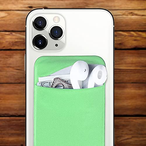 Elastic Phone Card Holder Pocket, Stick-On Wallet, Adhesive Credit Card Pouch, Phone Accessories, Compatible With iPhone, Samsung Galaxy β Light Green