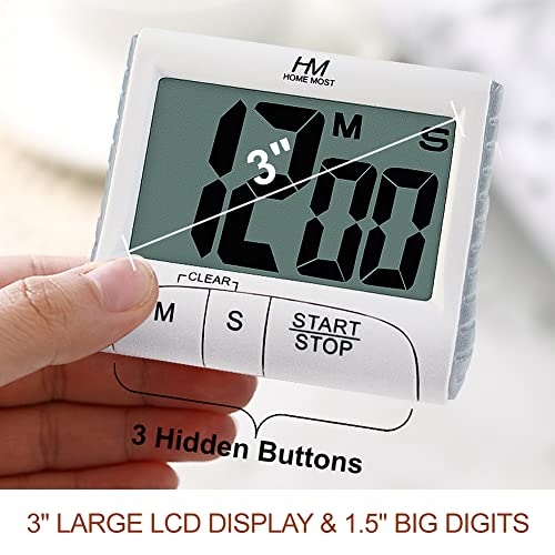 HOME MOST 3" Large Display Kitchen Timer - Digital Timer Magnetic Back Loud Alarm On A Rope- White Cooking Timers For Kitchen Teachers Students Games Kids Meetings - Sports Timer For Workouts Exercise