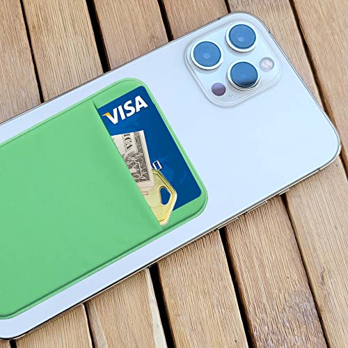 Elastic Phone Card Holder Pocket, Stick-On Wallet, Adhesive Credit Card Pouch, Phone Accessories, Compatible With iPhone, Samsung Galaxy β Light Green