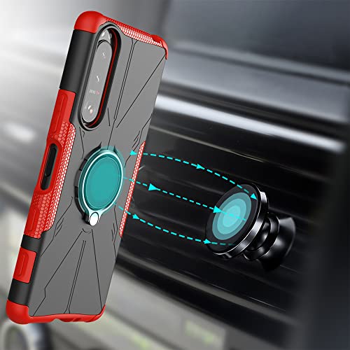 LiuShan Compatible with Sony Xperia 5 III case,360° Rotation Ring Holder KickstandMilitary Grade Shockproof Cover for Sony Xperia 5 III Smartphone(Not Applicable Sony Xperia 1,Red