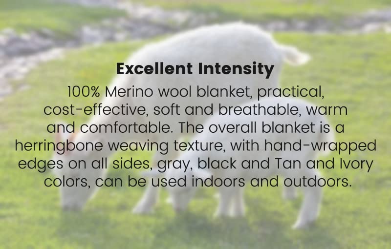 CURATED & COZY Herringbone Wool Throw Blanket, Ultra Soft Wool Throw Blanket for Couch, Sofa & Bed, Made with 100% Inner Mongolian Wool, Herringbone Pattern - 53" X 69" (Grey)