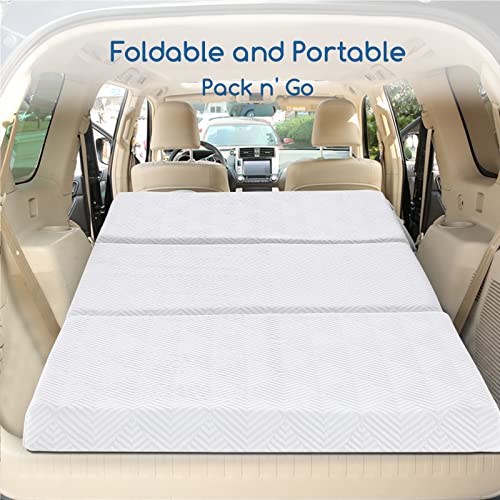 MyAnts Folding Mattress - 4 inch Portable Tri-fold Cooling-Gel Memory Foam Foldable Mattress Topper with Washable Soft Cover Non-Slip Bottom, Camping Mattress Floor Guest Bed, 75" x 39" Twin Size