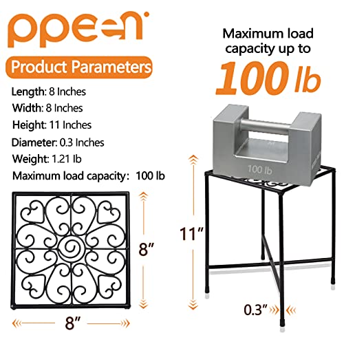 PPeen Plant Stand Indoor Outdoor for Flower Pot Heavy Duty Potted Holder Rustproof Waterproof Garden Container Supports Square Display Iron Rack for Planter, 2 Pack, Black