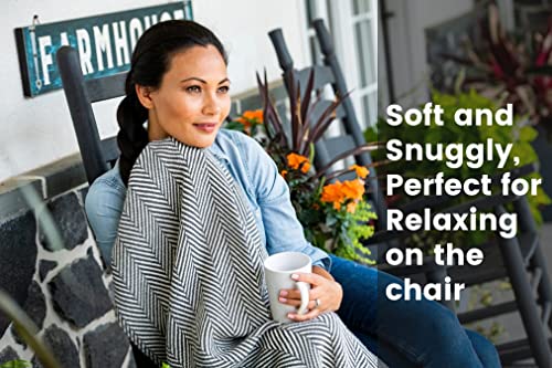 CURATED & COZY Herringbone Wool Throw Blanket, Ultra Soft Wool Throw Blanket for Couch, Sofa & Bed, Made with 100% Inner Mongolian Wool, Herringbone Pattern - 53" X 69" (Grey)