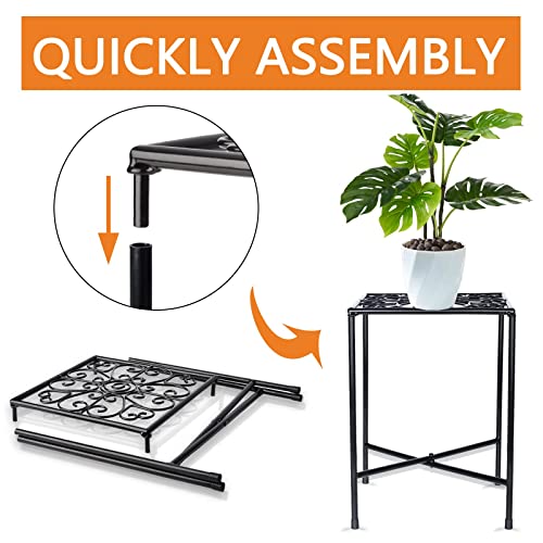 PPeen Plant Stand Indoor Outdoor for Flower Pot Heavy Duty Potted Holder Rustproof Waterproof Garden Container Supports Square Display Iron Rack for Planter, 2 Pack, Black