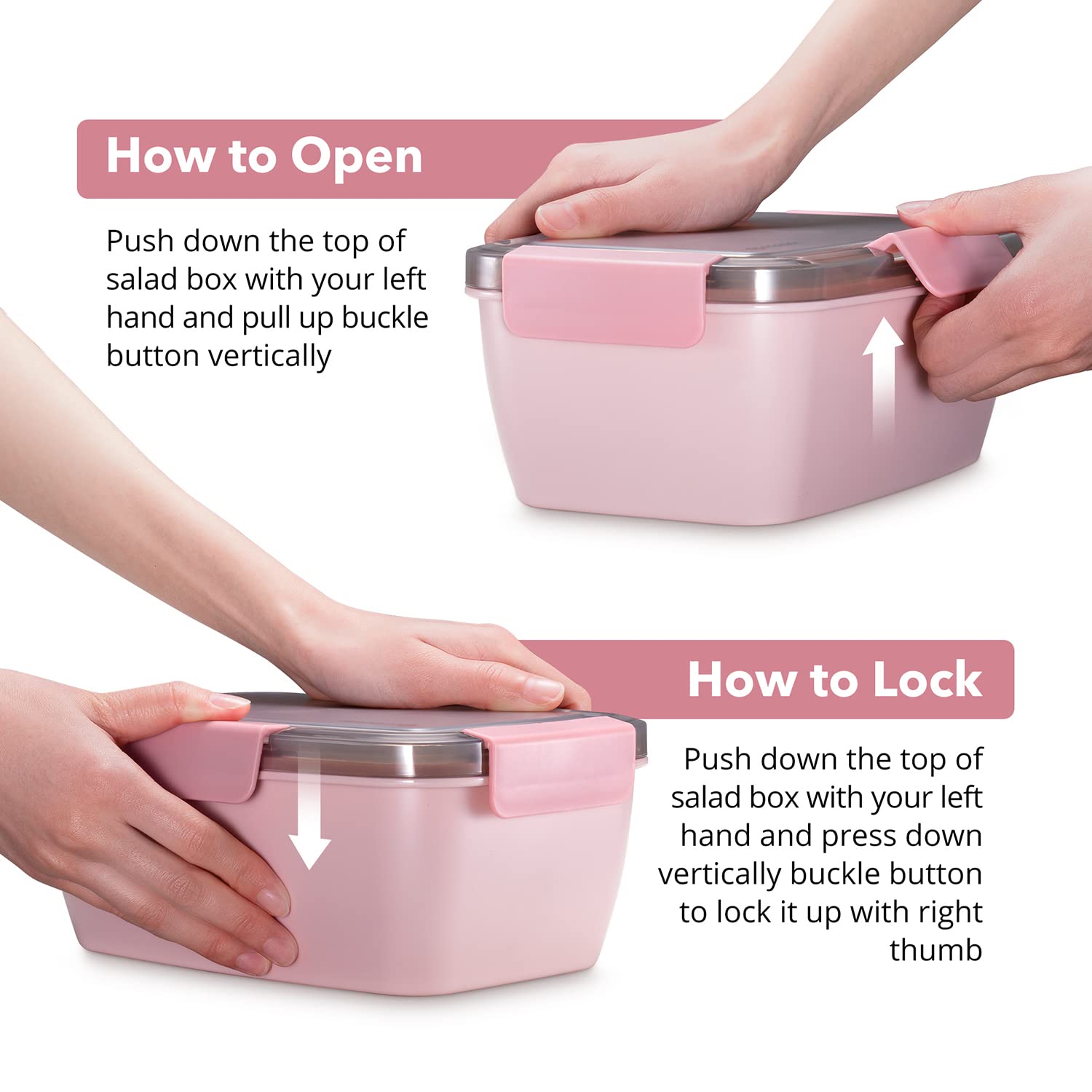 GiFBERA Large Salad Lunch Container - 68 oz Salad Bowl with 5 Compartments Bento-Style Tray, 2 pieces Salad Dressing Containers To Go, Leak-Proof & BPA-Free (Pink)