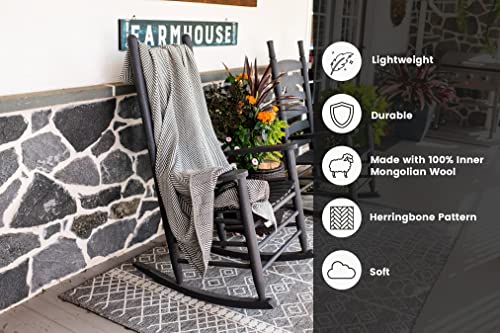 CURATED & COZY Herringbone Wool Throw Blanket, Ultra Soft Wool Throw Blanket for Couch, Sofa & Bed, Made with 100% Inner Mongolian Wool, Herringbone Pattern - 53" X 69" (Grey)