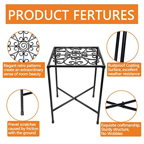 PPeen Plant Stand Indoor Outdoor for Flower Pot Heavy Duty Potted Holder Rustproof Waterproof Garden Container Supports Square Display Iron Rack for Planter, 2 Pack, Black
