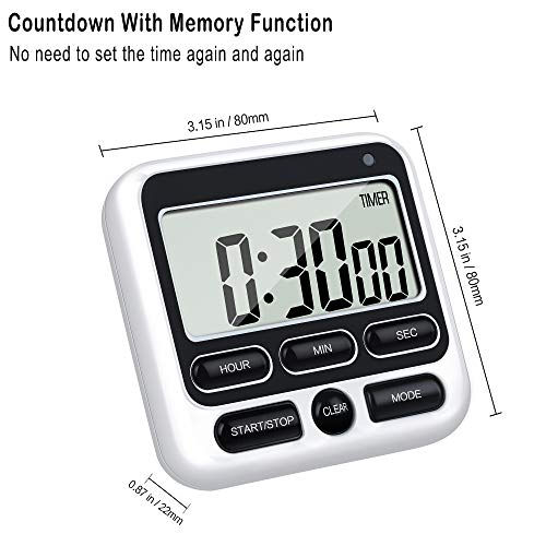 KTKUDY Digital Kitchen Timer with Mute/Loud Alarm Switch ON/Off Switch, 24 Hour Clock & Alarm, Memory Function Count Up & Count Down for Kids Teachers Cooking, Large LCD Display, Strong Magnet (Black)