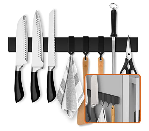 LERJU Fridge Applicable 17 Inch Double Sided Magnetic Knife Holder - Stainless Steel Knife Strip With Powerful Magnetic Pull Force - Use as Kitchen Knife Holder, Knife Rack & Tool Holder - Matte Black