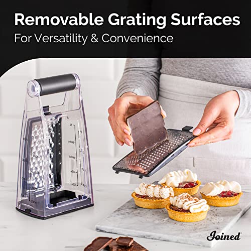 Joined Cheese Grater with Container - Box Grater Cheese Shredder Lemon Zester - Cheese Grater with Handle - Graters for Kitchen Stainless Steel Food Grater - Garlic Mincer Tool and Vegetable Peeler