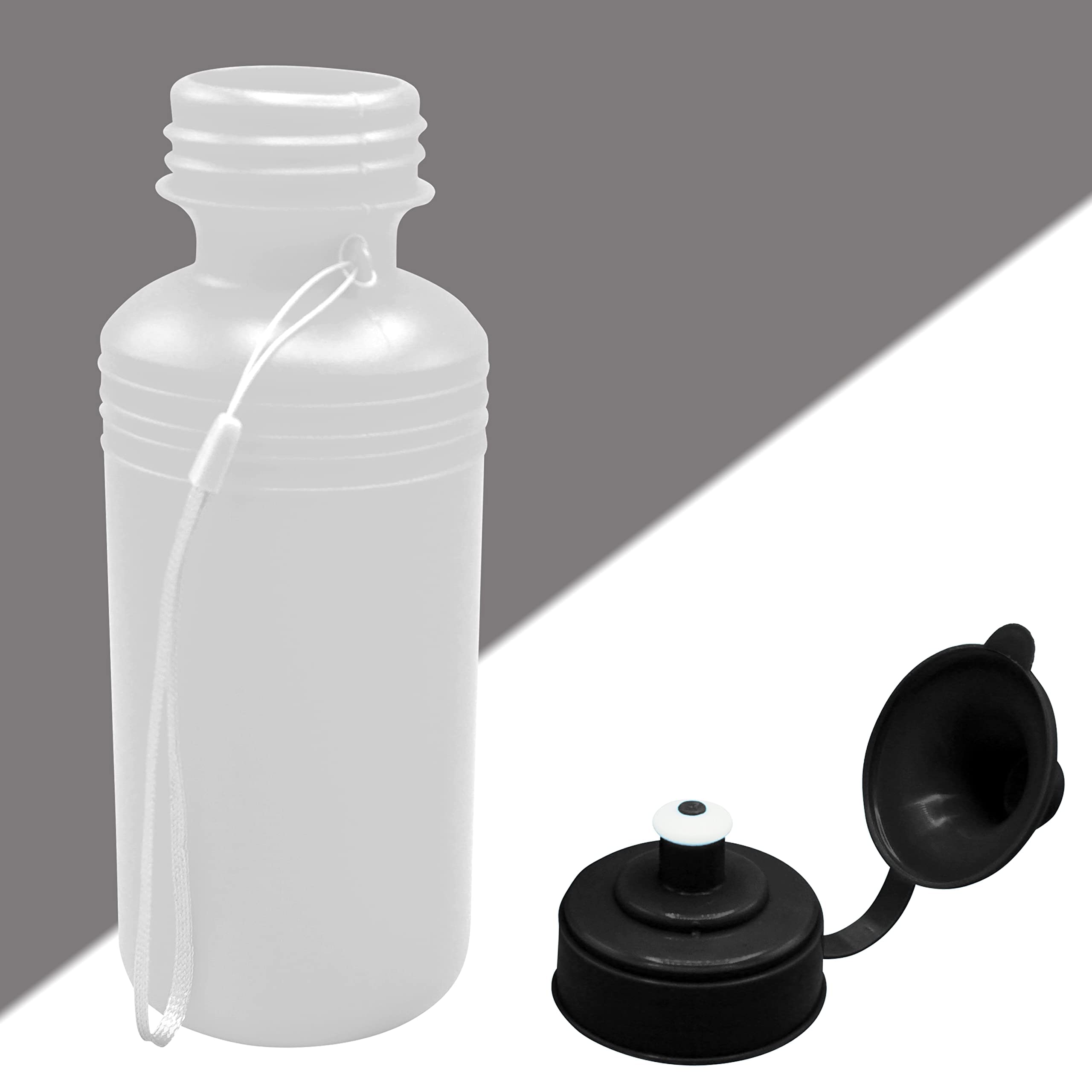 4E's Novelty Sports Water Bottles Bulk (12 Pack) 18 oz Squeeze Reusable Plastic White Water Bottle, BPA Free, School Kids Water Bottles Party Favor Gift Giveaways