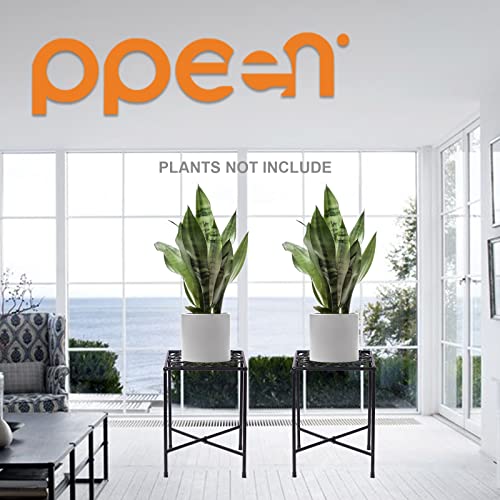 PPeen Plant Stand Indoor Outdoor for Flower Pot Heavy Duty Potted Holder Rustproof Waterproof Garden Container Supports Square Display Iron Rack for Planter, 2 Pack, Black