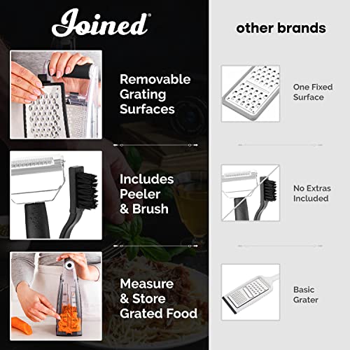 Joined Cheese Grater with Container - Box Grater Cheese Shredder Lemon Zester - Cheese Grater with Handle - Graters for Kitchen Stainless Steel Food Grater - Garlic Mincer Tool and Vegetable Peeler
